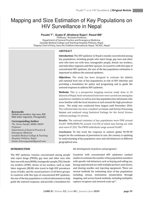 Pdf Mapping And Size Estimation Of Key Populations On Hiv Surveillance In Nepal