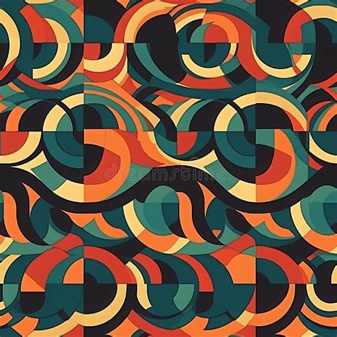 Seamless Groovy Geometric Shapes In Bold Colors With A Retro 70s Style Stock Illustration