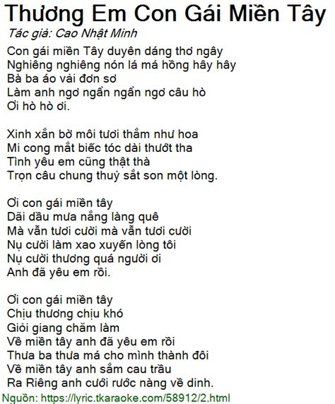 Lời Bài Hát Thương Em Con Gái Miền Tây Cao Nhật Minh Có Nhạc Nghe