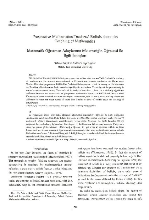 Pdf Prospective Mathematics Teachers Beliefs About The Teaching Of Mathematics Matematik