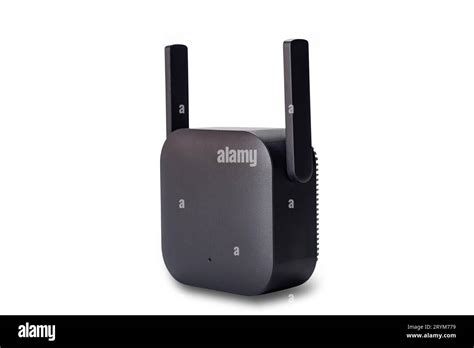 Black Plastic Box Of Wireless Wi Fi Signal Range Extender On White Background Stock Photo Alamy