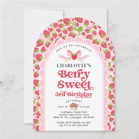 Berry Sweet Strawberry 3rd Birthday Invitation Zazzle