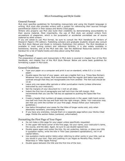 MLA Formatting And Style Guide Pdf