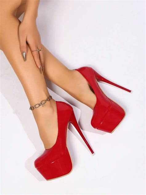 Womens Red Patent Leather High Heel Pumps Sexy And Elegant Super High