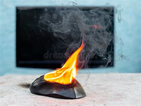 Computer Mouse In Flames Careless Handling Of Equipment Fire Stock