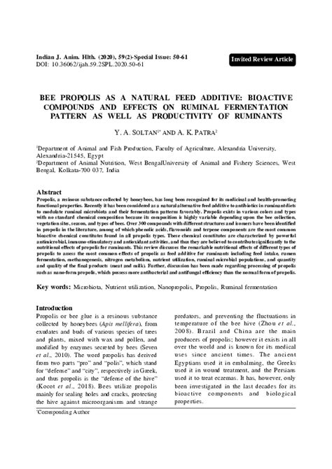 Pdf Bee Propolis As A Natural Feed Additive Bioactive Compounds And
