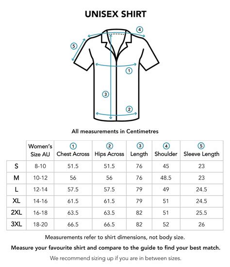 Unisex Shirt Size Chart Island Style Clothing