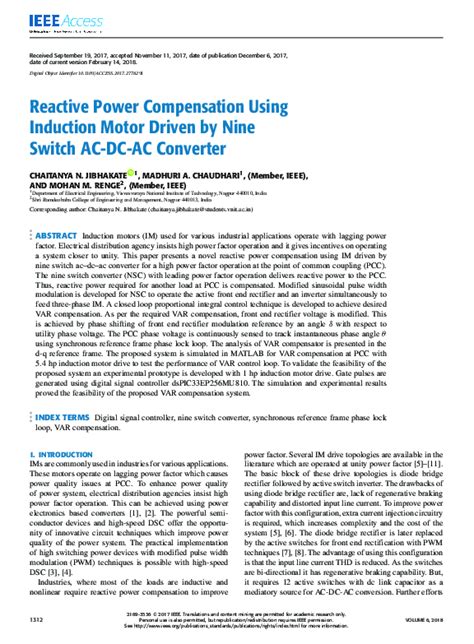 Pdf Reactive Power Compensation Using Induction Motor Driven By Nine Switch Ac Dc Ac Converter
