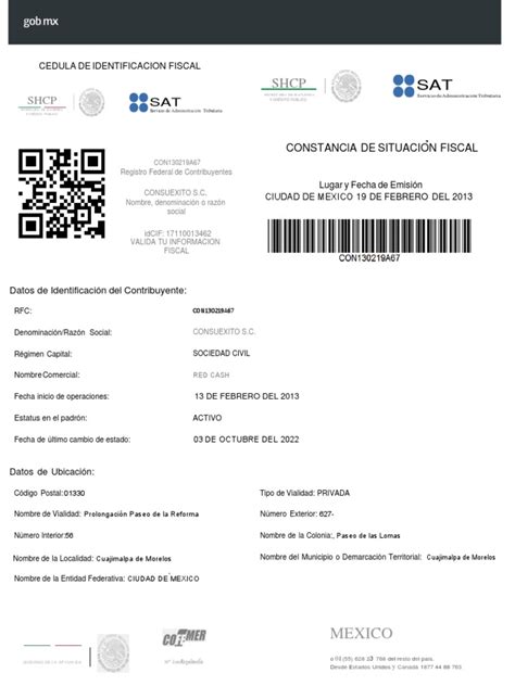 Rfc De La Empresa Pdf México Administración Pública