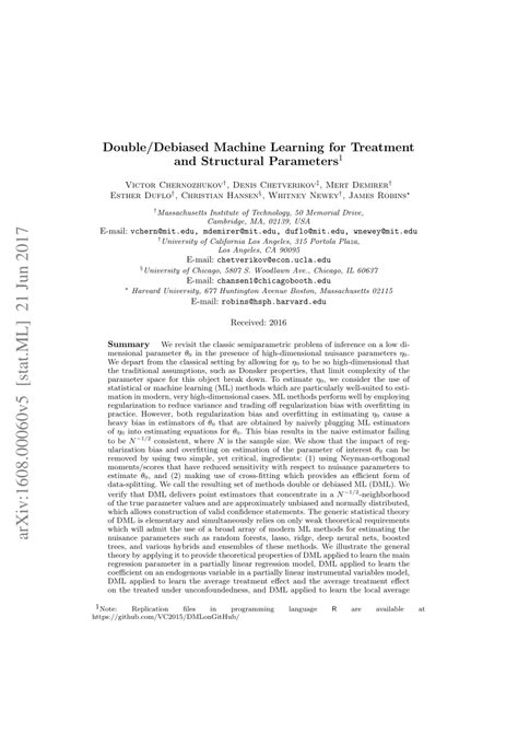 Pdf Double Machine Learning For Treatment And Causal Parameters