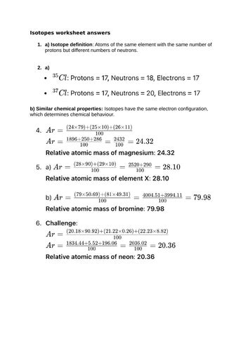 Edexcel Igcse Chemistry Isotopes Worksheet Teaching Resources