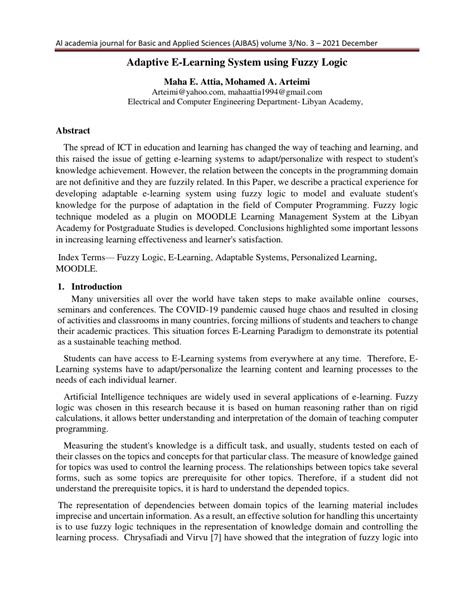 PDF Adaptive E Learning System Using Fuzzy Logic