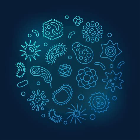 Premium Vector Microorganisms Round Vector Blue Outline Illustration
