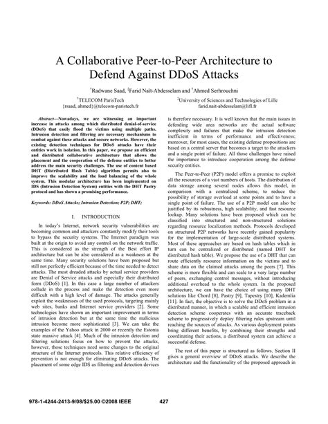 pdf a collaborative peer to peer architecture to defend against ddos