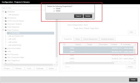 Unexpected Behavior In Deleting Multiple Snapshots Coverity Connect