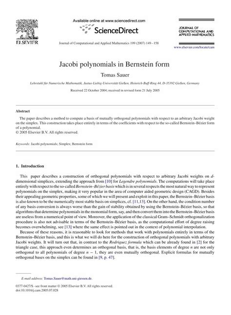 Pdf Jacobi Polynomials In Bernstein Form Dokumentips