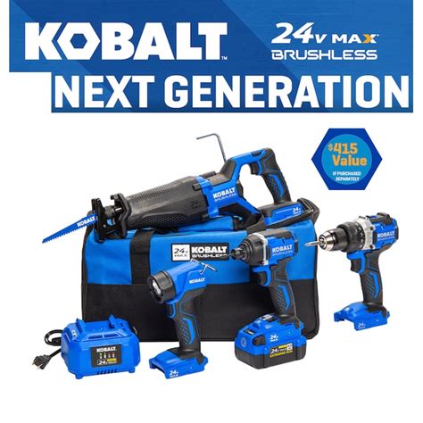 Kobalt Next Gen 4 Tool 24 Volt Max Brushless Power Tool Combo Kit With