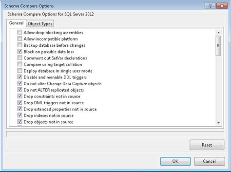 Visual Studio Sql Server Database Project Compare Schema Ignore