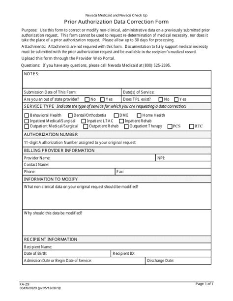 Form Fa 29 Download Fillable Pdf Or Fill Online Prior Authorization