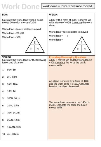 Work Done Equation Faded Practice Teaching Resources