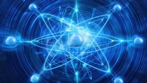Abstract Depiction Of An Atom With Glowing Blue Electrons Orbiting