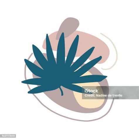 유기적인 모양 선 실루엣 열대 야자수 잎이 있는 귀여운 추상적인 구성 최소한의 예술 디자인 자연의 요소가 있는 차분한 추상적인