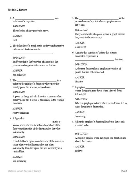 A1module 2 Review Pdf Function Mathematics Cartesian Coordinate