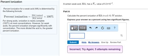 Solved Percent Ionization Percent Ionization For A Weak Acid