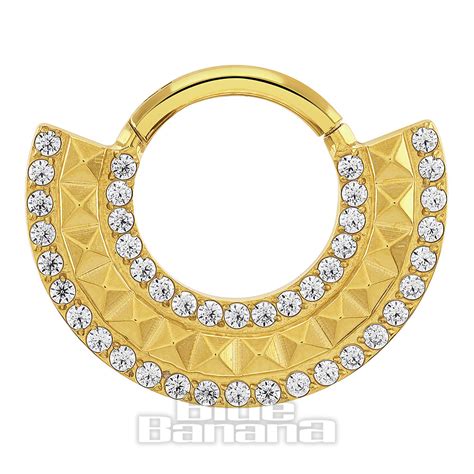Blue Banana Plasma Gold 1 2 X 8mm 2 Row Stones Hinged Segment Ring Piercing Hoop