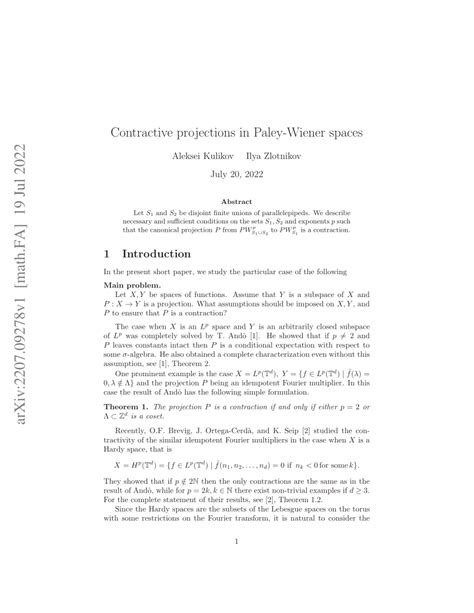 Pdf Contractive Projections In Paley Wiener Spaces