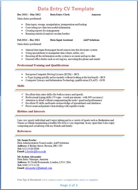 Data Entry Cv Template 2