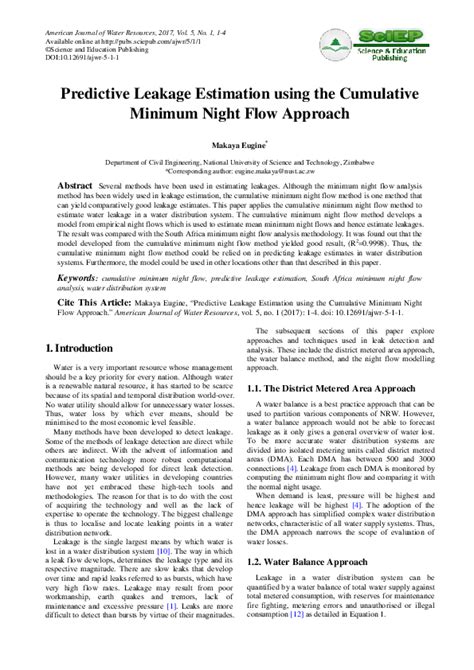 Pdf Predictive Leakage Estimation Using The Cumulative Minimum Night Flow Approach