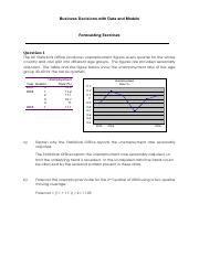 Forecasting Exercises Solutions Pdf Business Decisions With Data And Models Forecasting