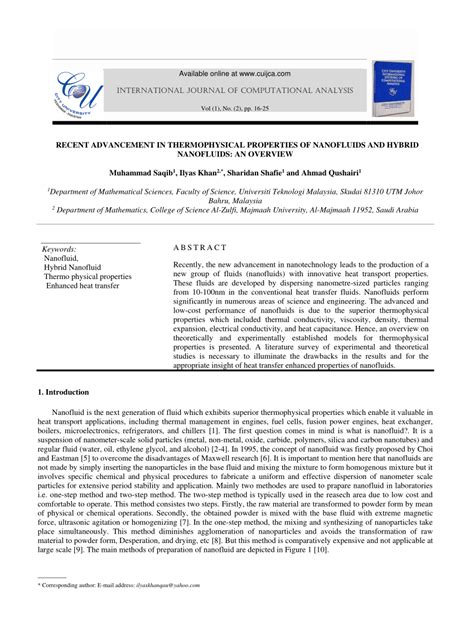 Pdf Recent Advancement In Thermophysical Properties Of Nanofluids And Hybrid Nanofluids An