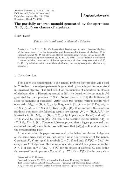 Pdf On The Partially Ordered Monoid Generated By The Operators H S Pu Pf