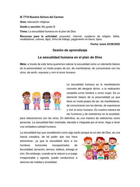La Sexualidad Humana En El Plan De Dios Ficha 6to B Pdf Amor Dios
