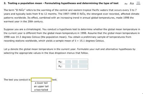 Solved 2 Testing A Population Mean Formulating Hypotheses
