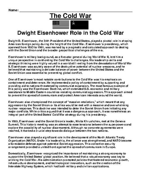 Cold War Dwight Eisenhower Article And Questions Assignment Classful