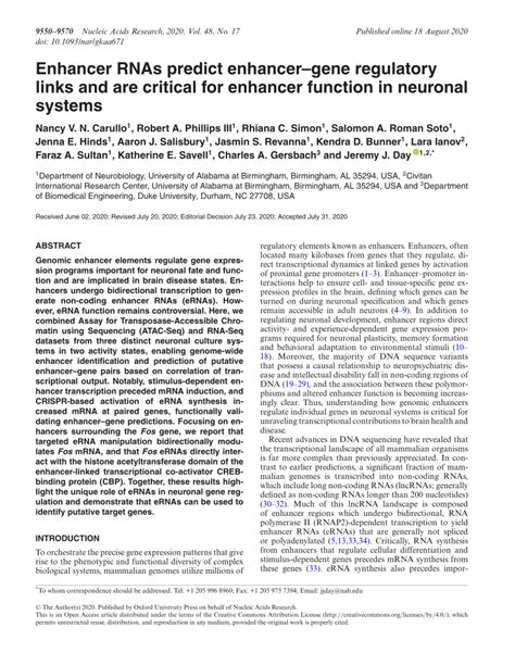 PDF Enhancer RNAs Predict Enhancer Gene Regulatory Links And Are Critical For Enhancer