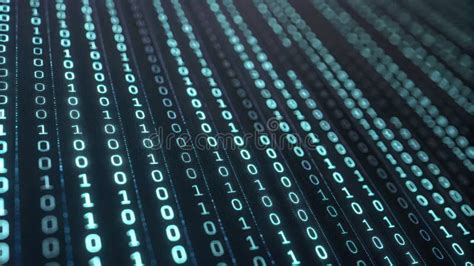 Digital Binary Code Streaming In A Futuristic Dark Blue High Tech Background Representing Data