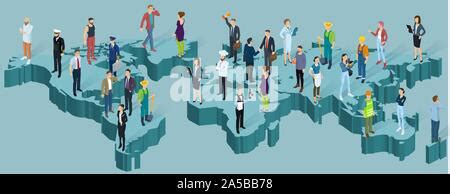 Isometric World Map With Business Infographics Design Elements Vector