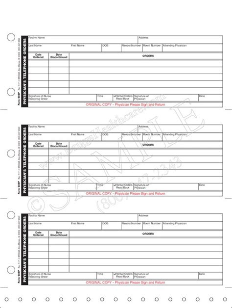 Physicians Telephone Orders Form