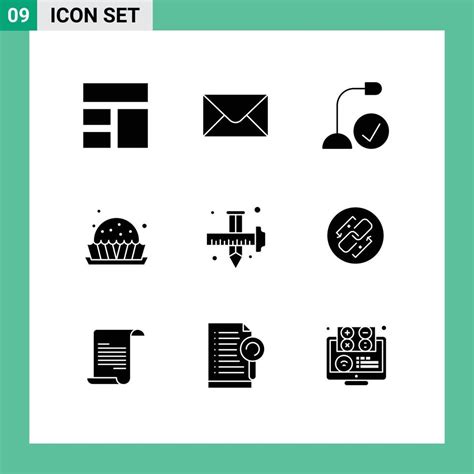 Pictogram Set Of 9 Simple Solid Glyphs Of Draw Art Devices Sweets Food Editable Vector Design