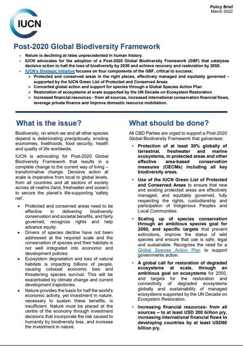 Post 2020 Global Biodiversity Framework Policy Brief Resource Iucn