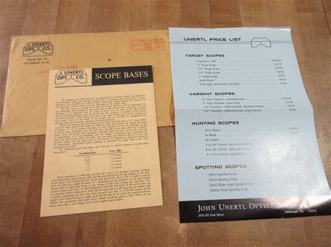 Unertl Scope Base Chart Price List And Postmarked Envelope 1964 W3 Nb 4710222314