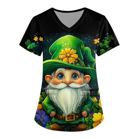 Hajwoh St Patricks Day Scrub Tops Women 5xl Short Sleeve Nurse Uniforms