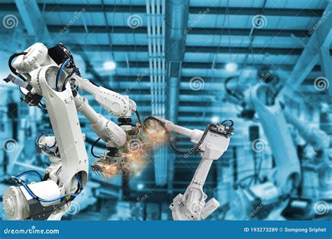 Robotic Arms Industrial Robots Factory Automation Machines Stock Image Image Of Manufacture