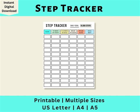 Step Tracker Printable Daily Step Log Step Tracker Step Fitness