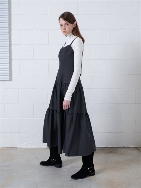 엘런아크 뷔스티에 라인 롱 원피스차콜 위시버킷