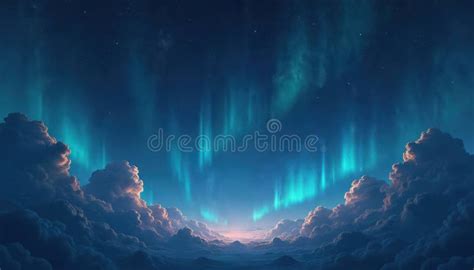 Bright Aurora Borealis Light Dances In Starry Night Sky Above Fluffy